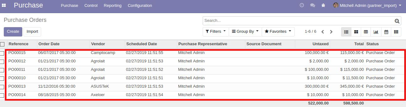 Odoo import Purchase order - Pragmatic