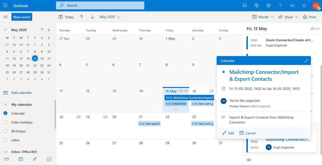 Odoo Project Task Microsoft Office 365 Calendar integration - Pragmatic